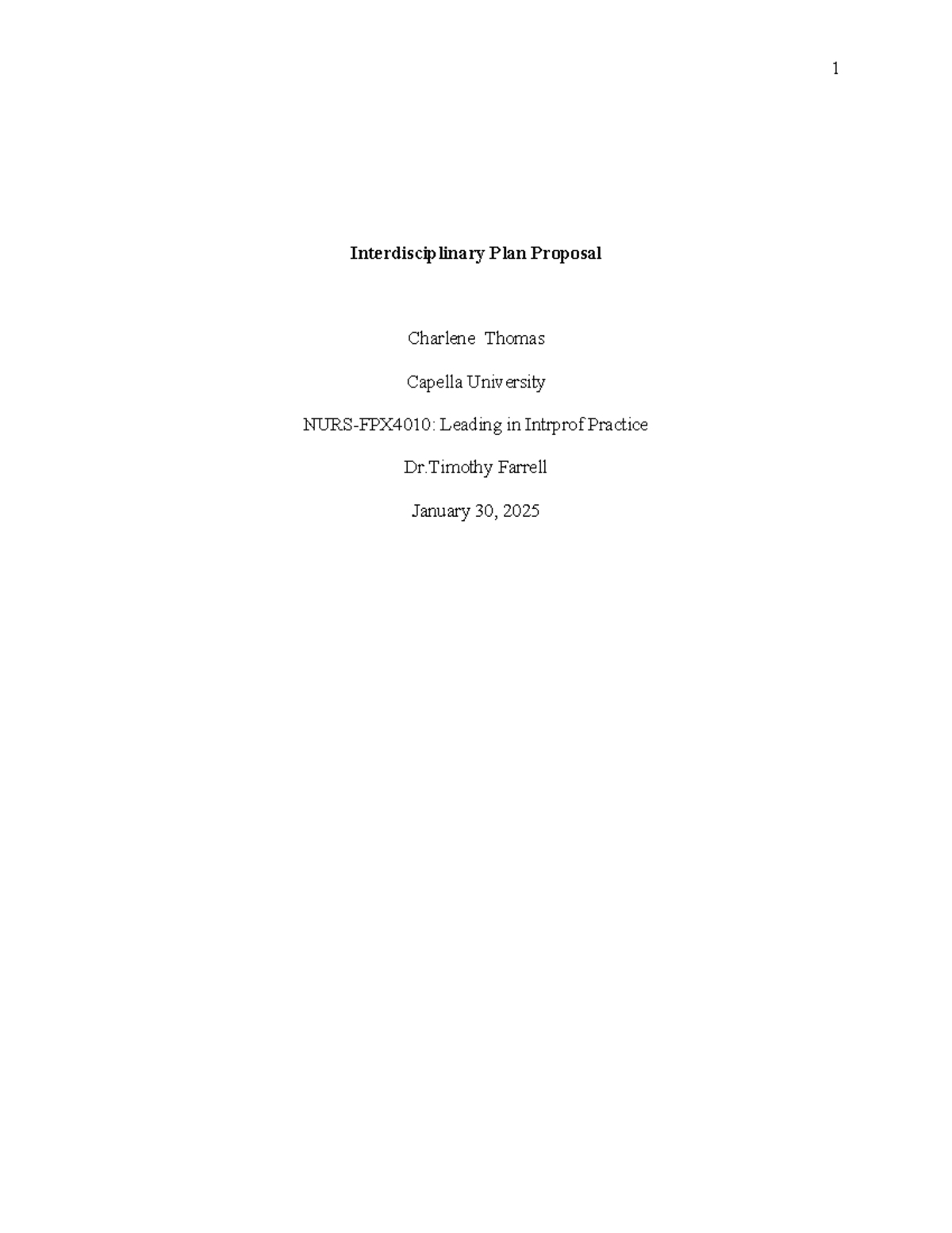 Interdisciplinary Plan Proposal - Interdisciplinary Plan Proposal ...