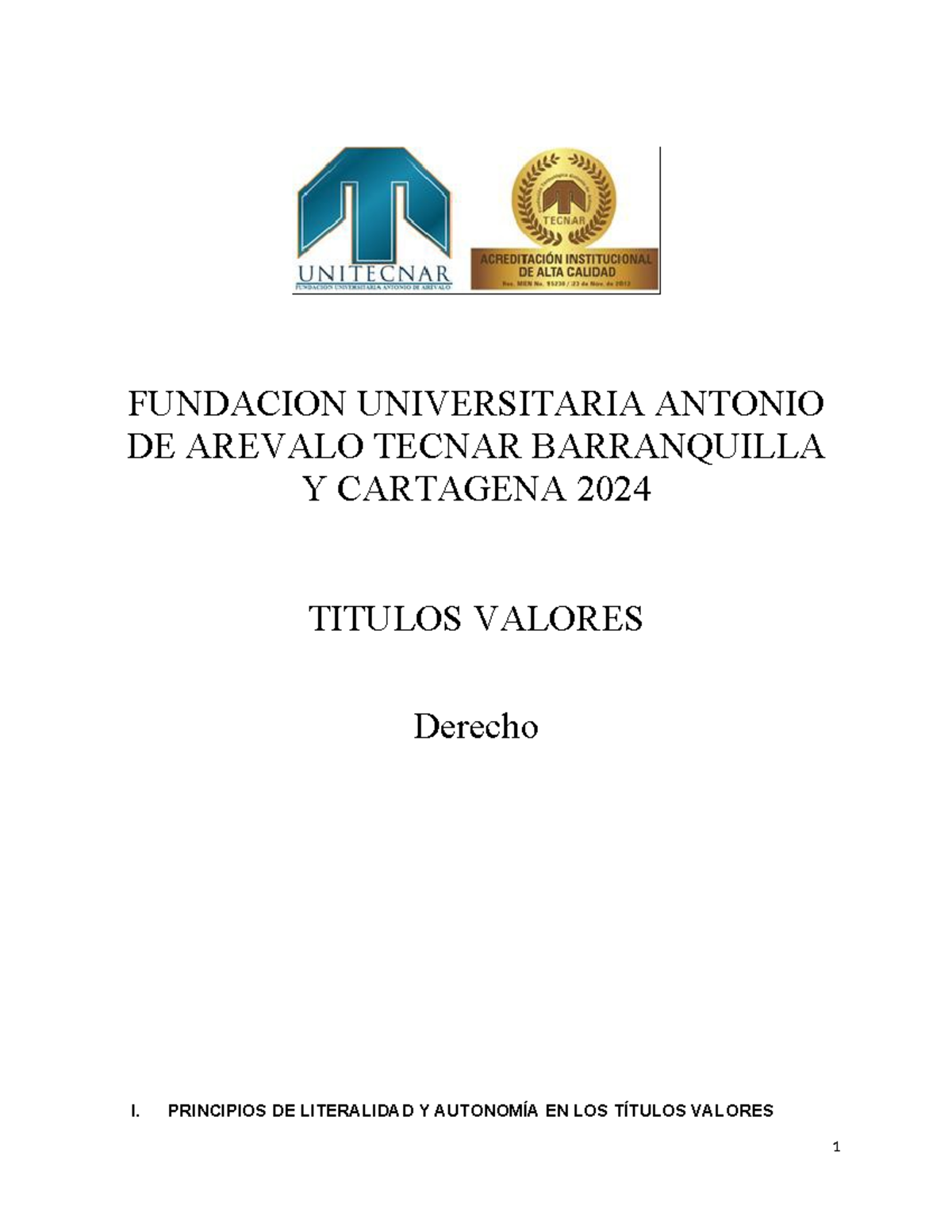 Principios de Literalidad y Autonomía en Títulos Valores - Derecho ...