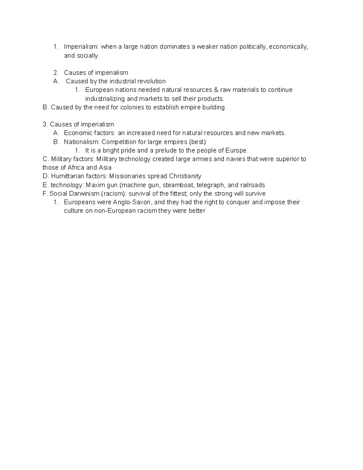 Causes and Effects of Imperialism - Study Notes (Course Code: 101 ...