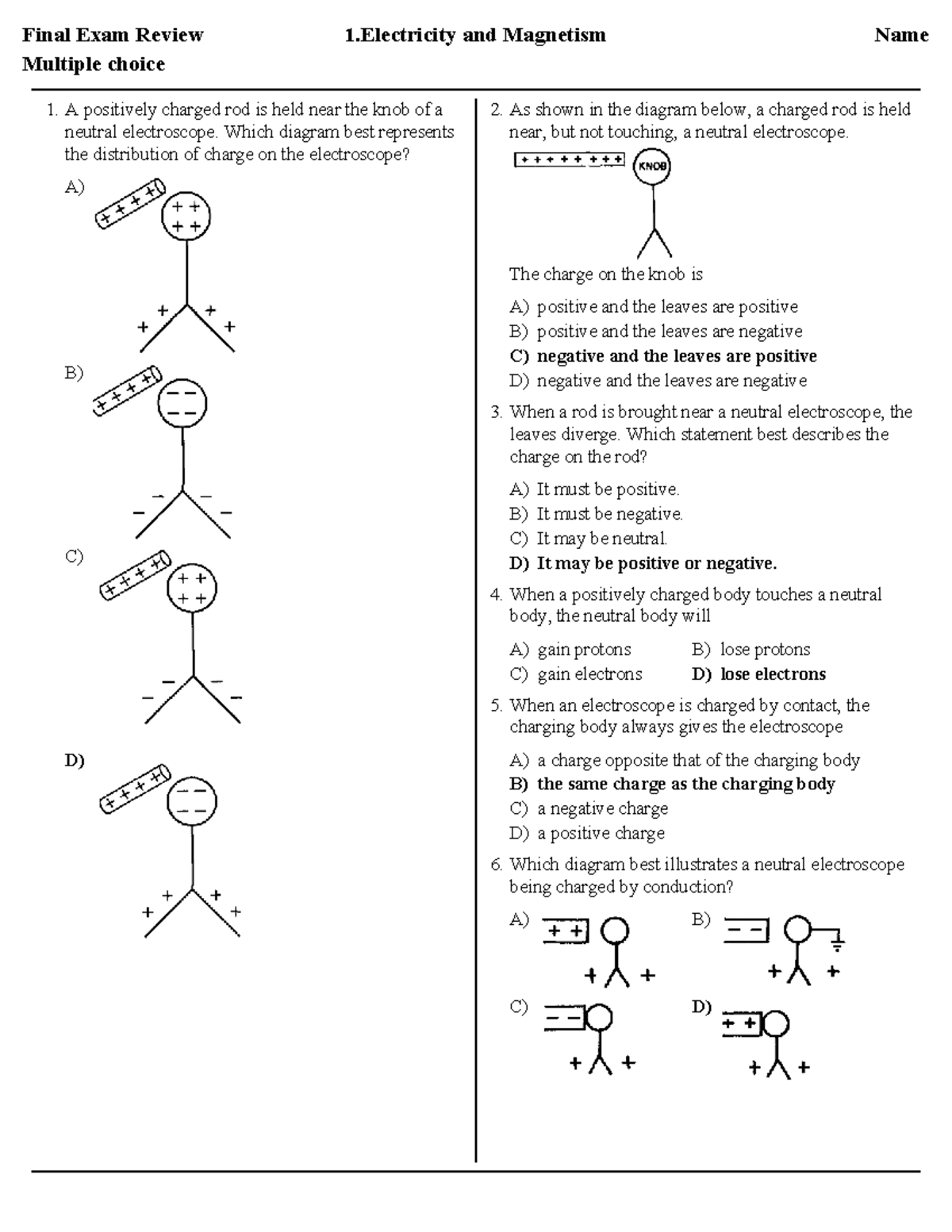 Final Exam Review: Electricity and Magnetism Concepts (1528317649289 ...