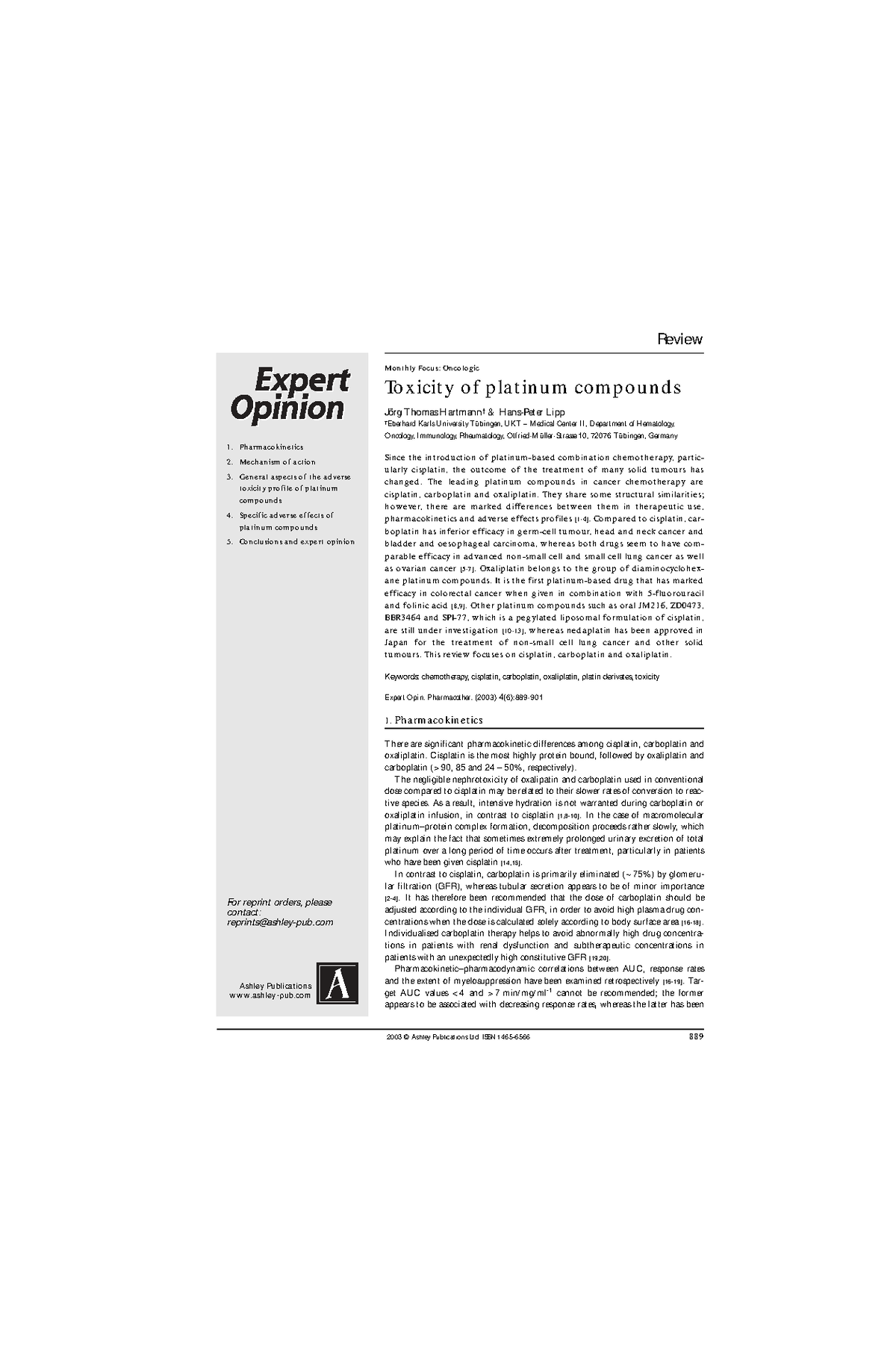 Oncologic Toxicity of Platinum Compounds: A Comprehensive Review - Studocu