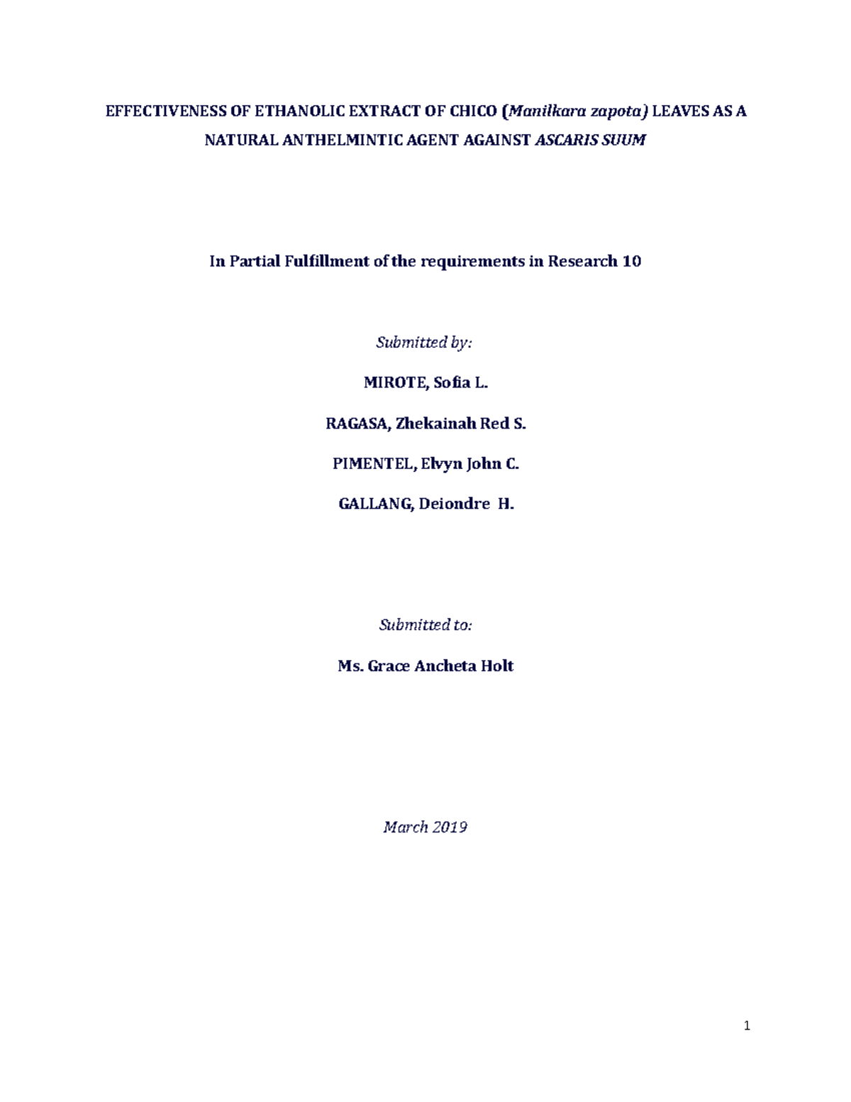 Effectiveness of Ethanolic Extract of Chico Leaves (Rsch 10) - Studocu