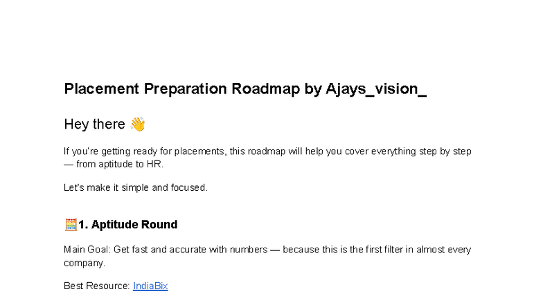 Placement Preparation Roadmap for Placements - Ajays_vision - Studocu