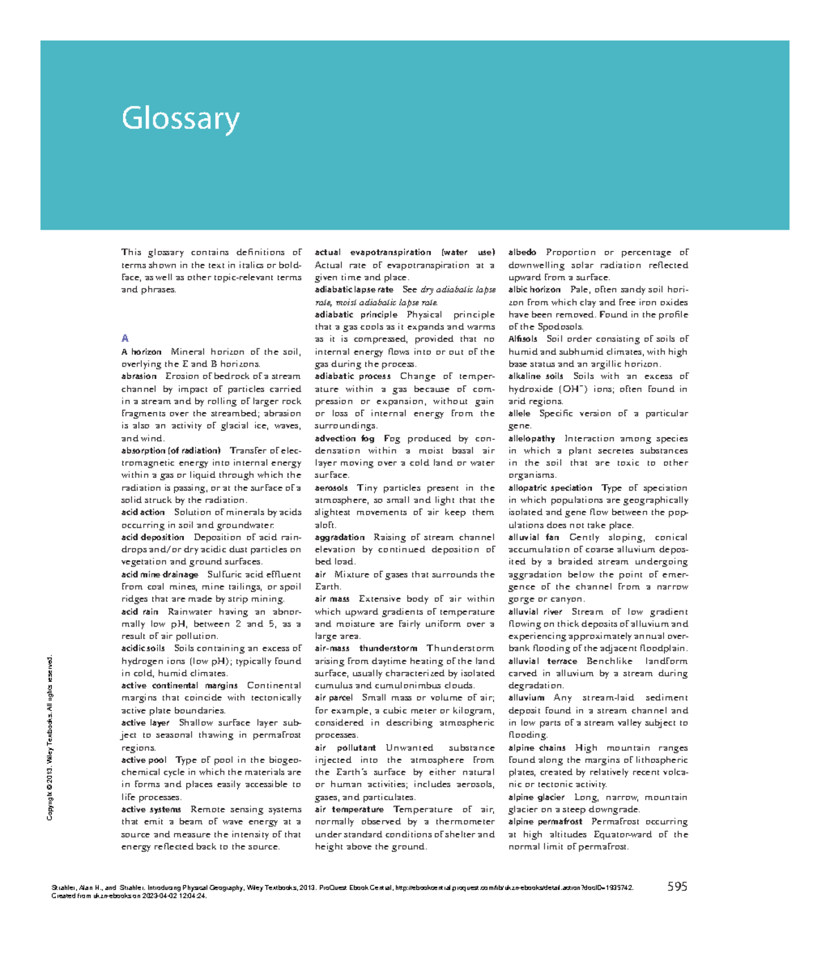 Glossary of Key Terms in Physical Geography (Including Definitions ...