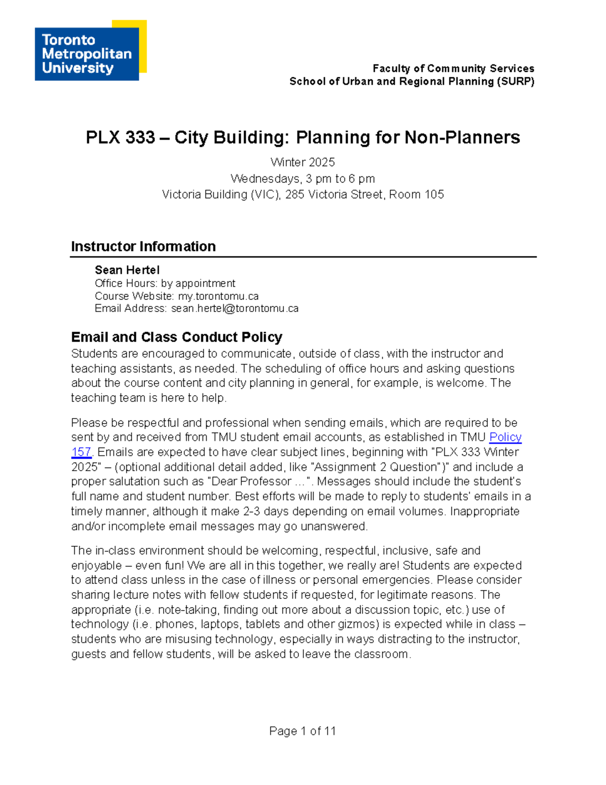 PLX333 W25 Course Outline: City Building & Planning Strategies - Studocu