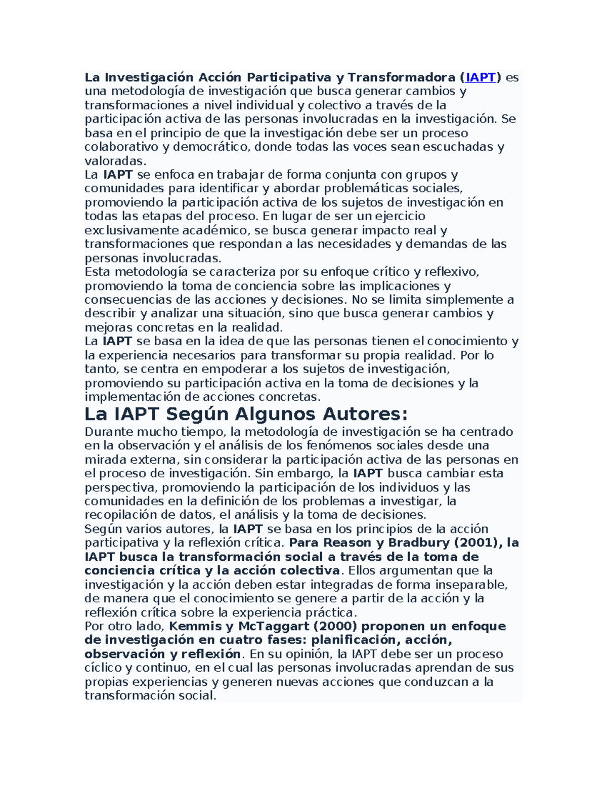 Metodología de Investigación Acción Participativa y Transformadora ...