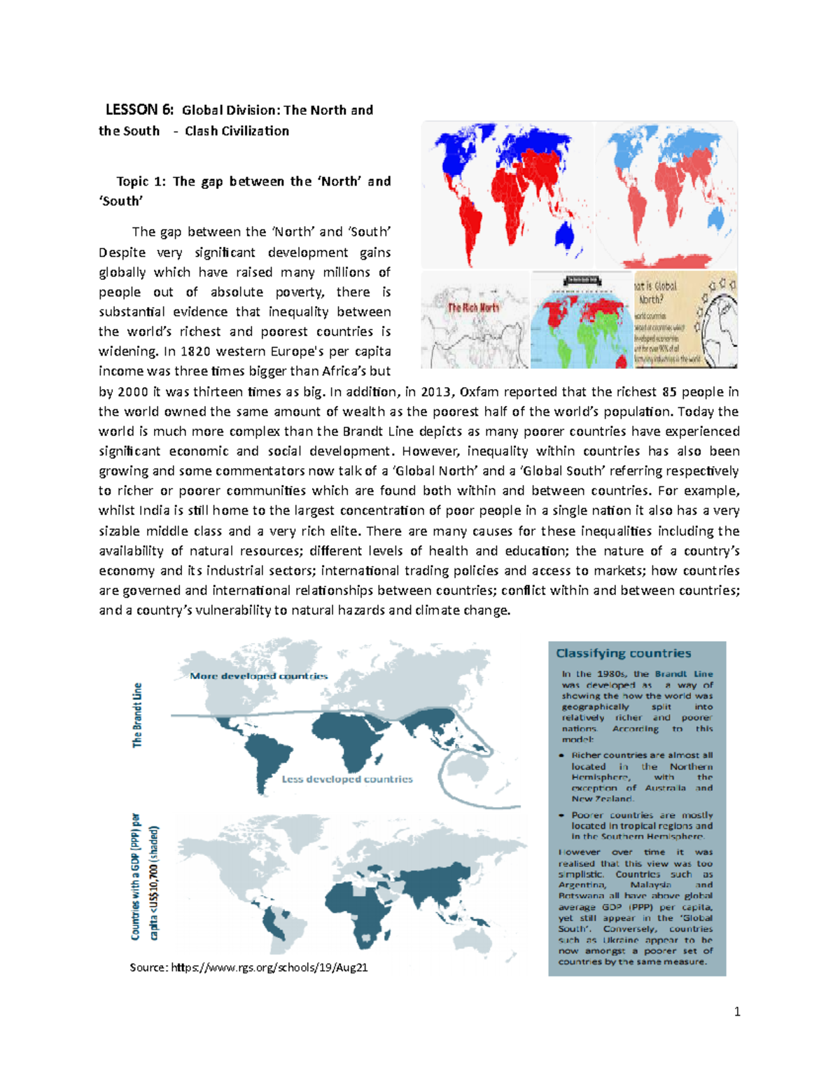 Lesson 6: Global Divides - North vs South & Clash of Civilizations ...