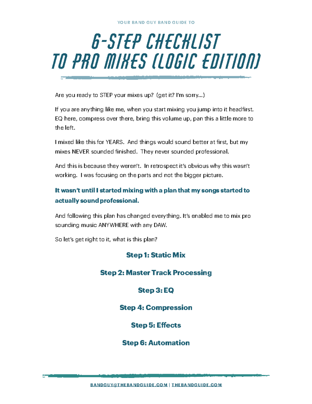 6-Step PRO MIX Checklist for Logic - The Band Guide - Studocu