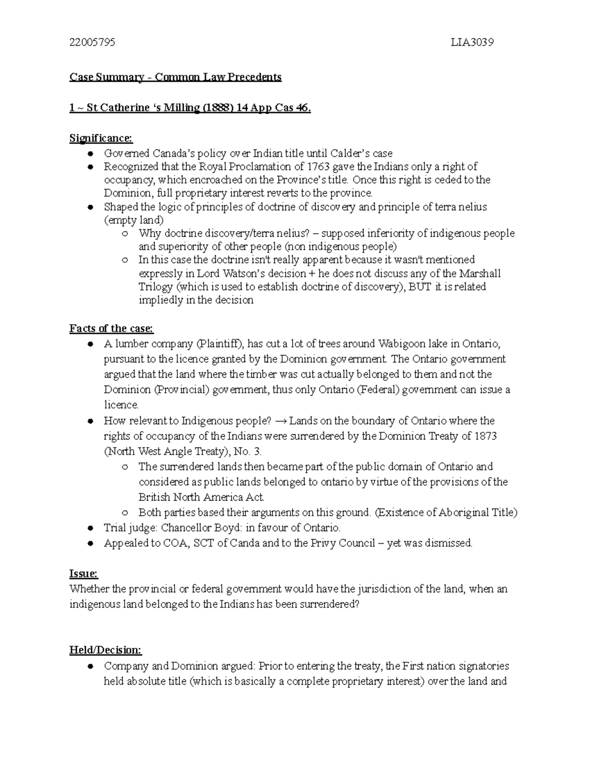Case Summary on Common Law and Native Customary Land Rights (LAW 101 ...