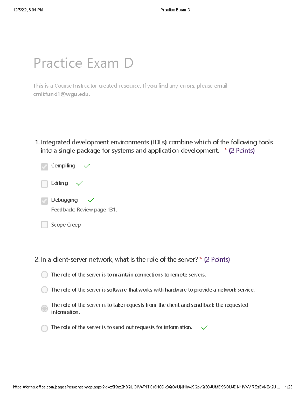 Practice Exam D: Key Concepts and Questions for Review - Studocu