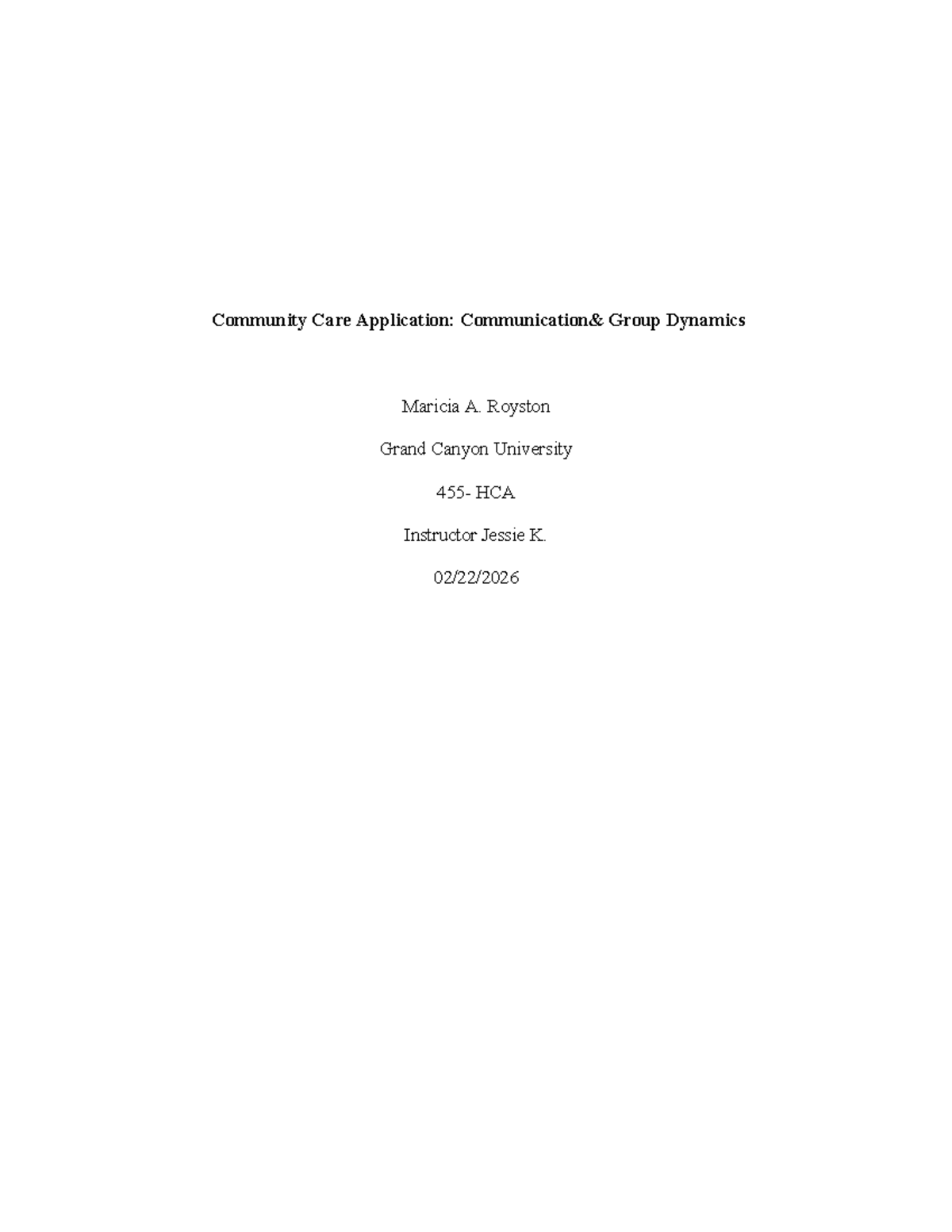 HCA Community Care Application: Enhancing Group Dynamics - Studocu