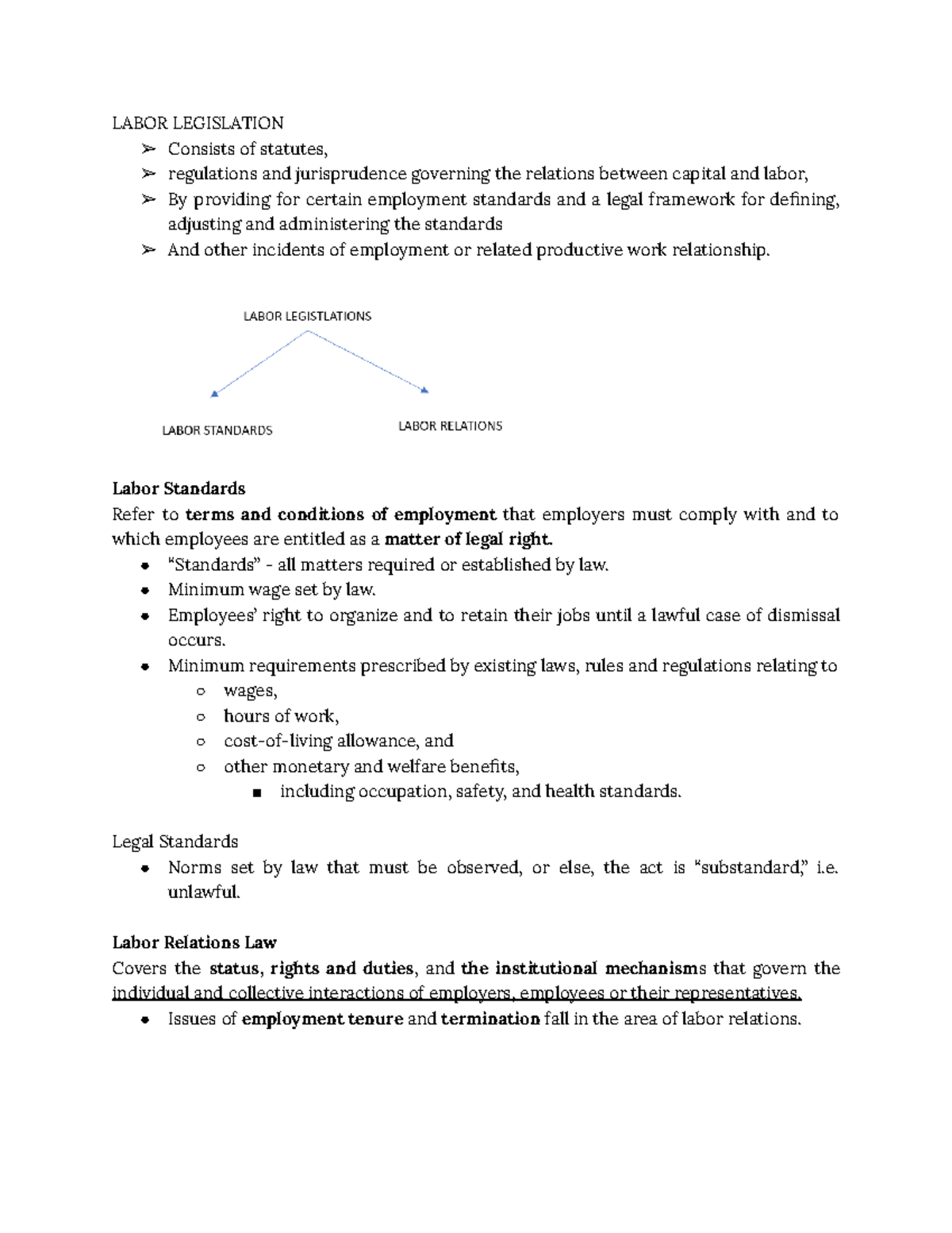 Labor Law I Notes: Employment Relations and Legal Standards - Studocu