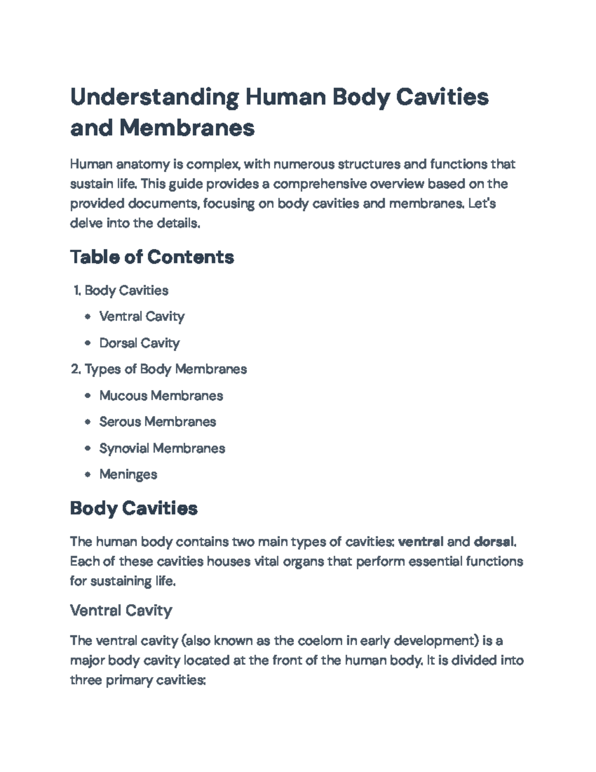 Anatomy Study Guide: Understanding Body Cavities & Membranes ...