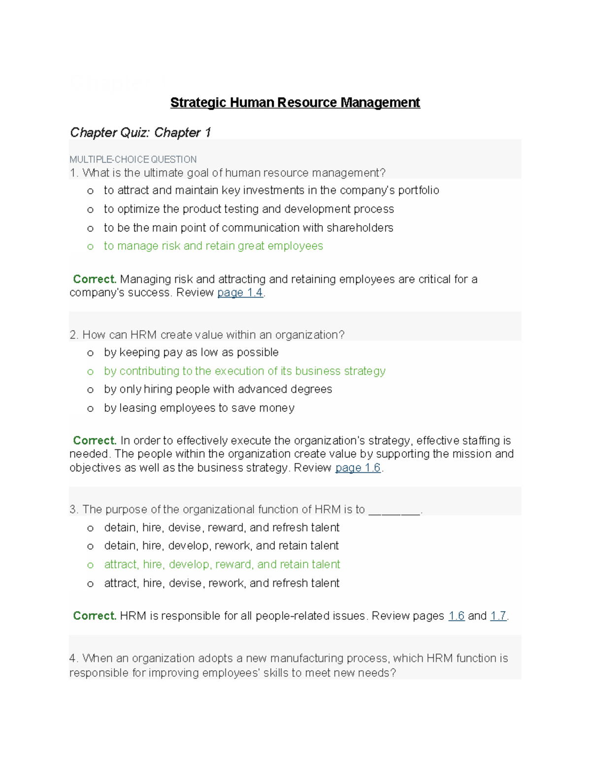 Chapter 1 HRM Strategic Management Quiz: Key Concepts and Questions ...