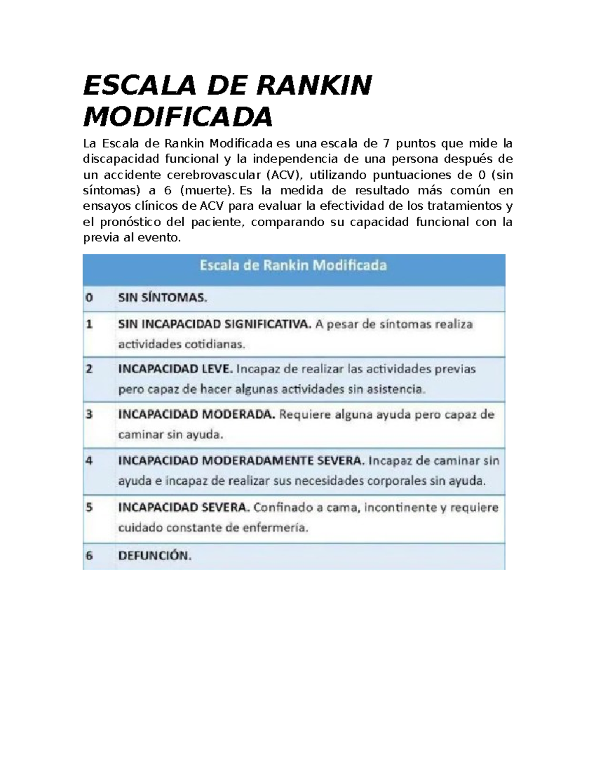 Escala DE Rankin Modificada - Es la medida de resultado más común en ...