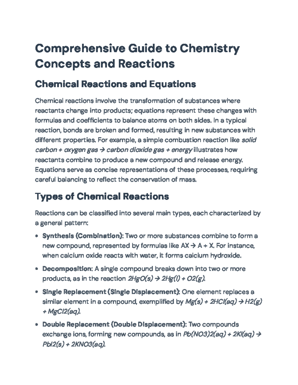 Comprehensive Guide to Chemistry Concepts: Reactions & Equations (CHEM ...