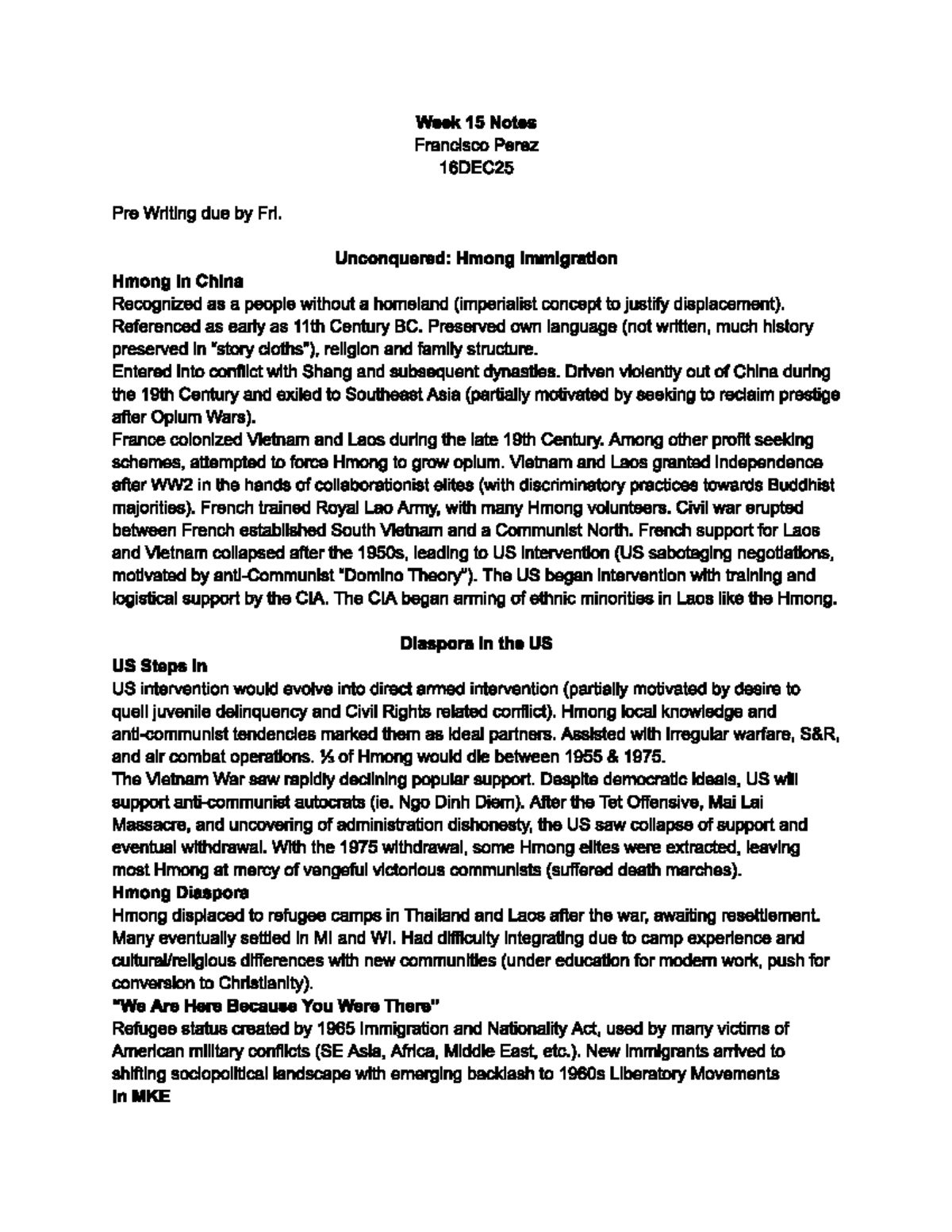 Week 15 Active Learning: Hmong Immigration & MKE Politics Insights ...