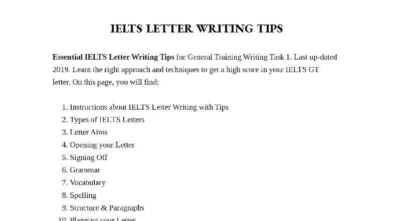 IELTS GT Letter Writing Tips & Techniques for High Scores - Studocu