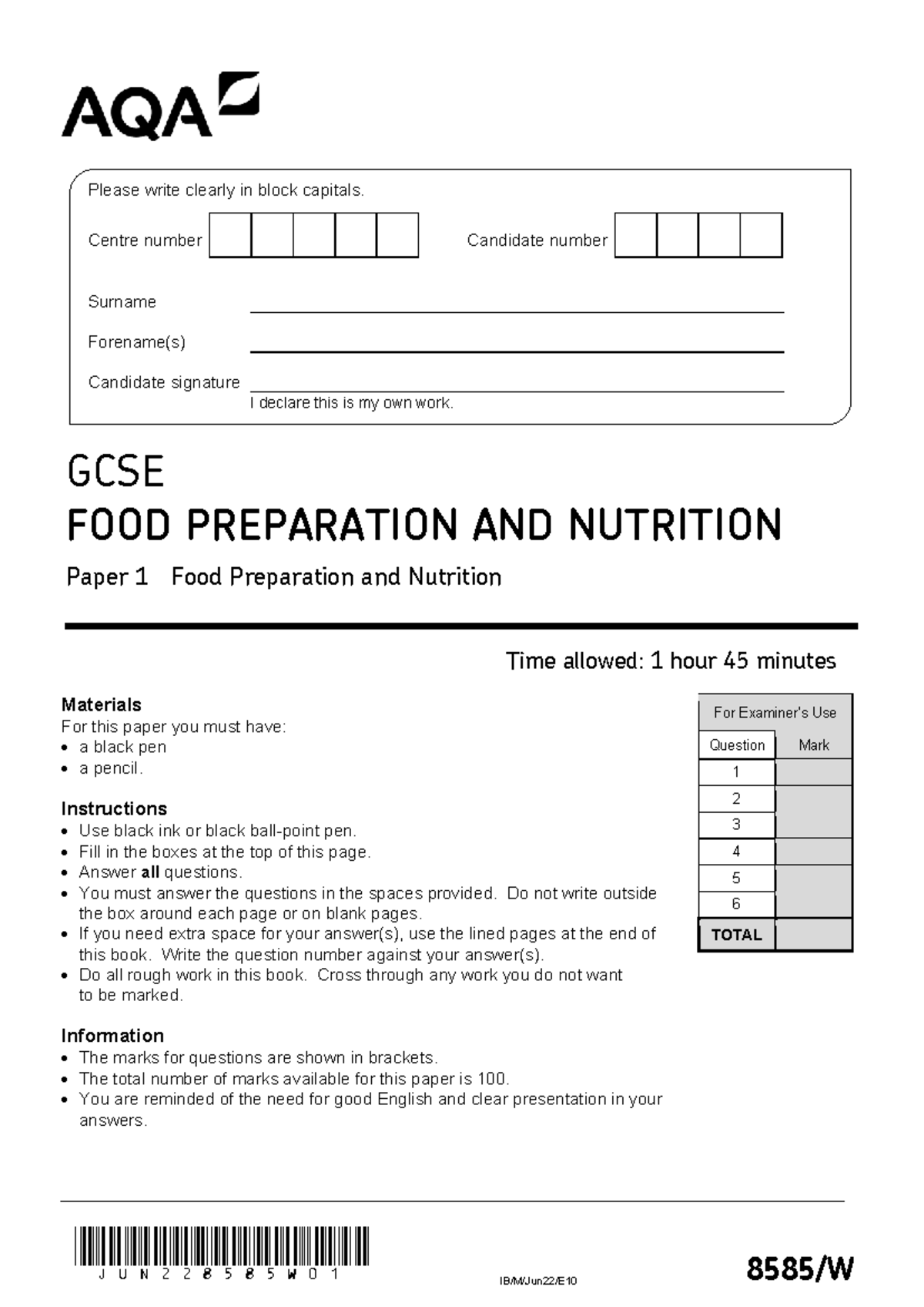 GCSE FOOD PREPARATION AND NUTRITION Paper 1 Exam Guide - Studocu