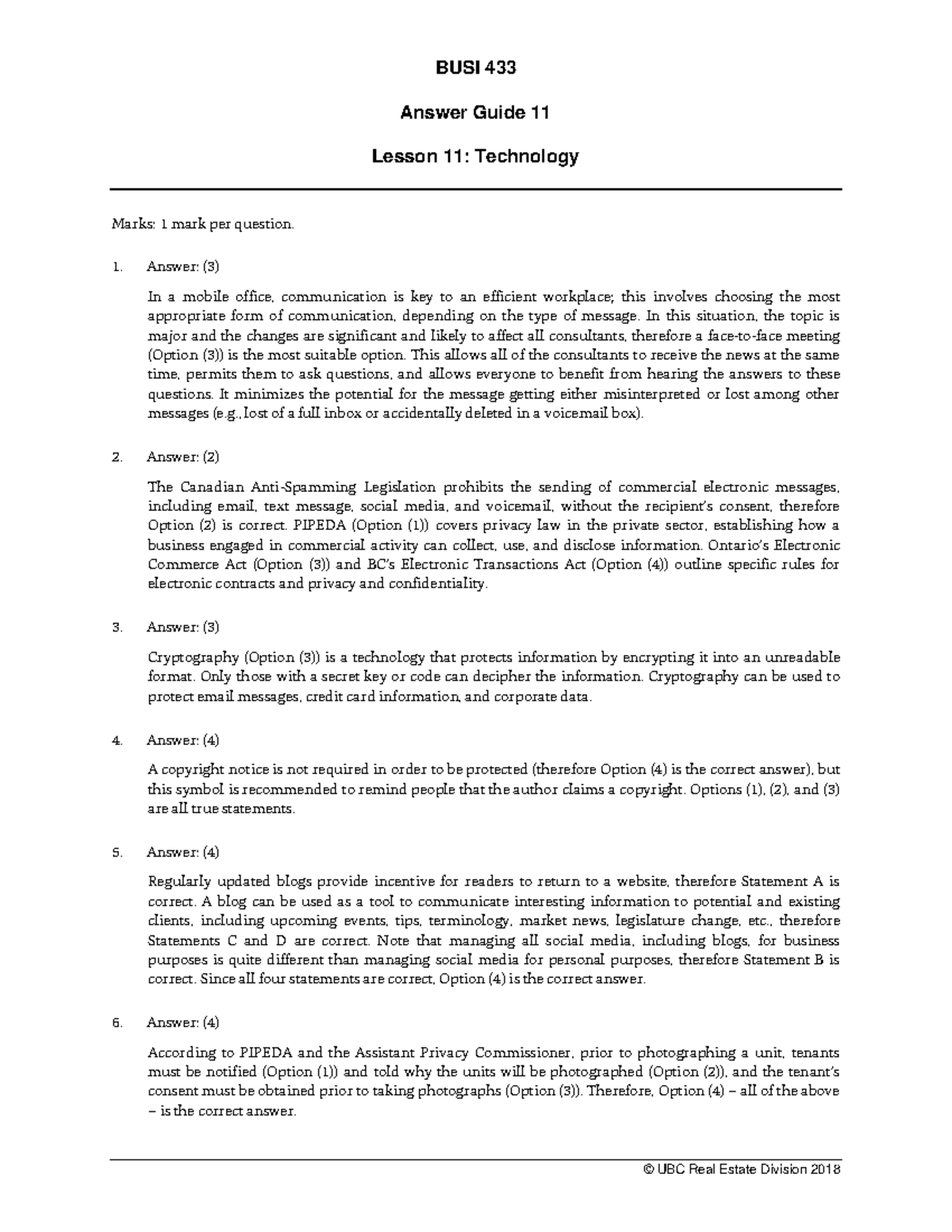 BUSI 433 Lesson 11: Technology Answer Guide for Marking - Studocu