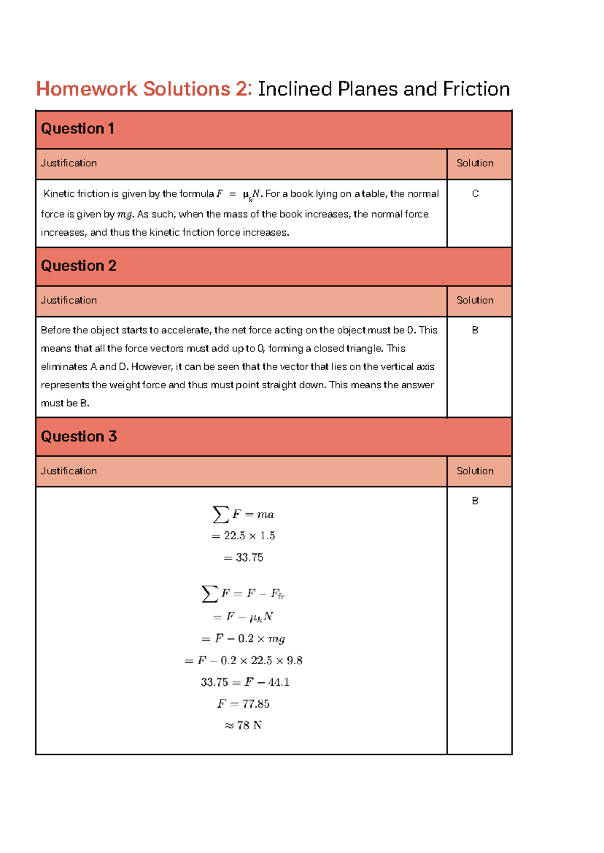 ARC M2L2 Physics Homework Solutions: Inclined Planes & Friction - Studocu