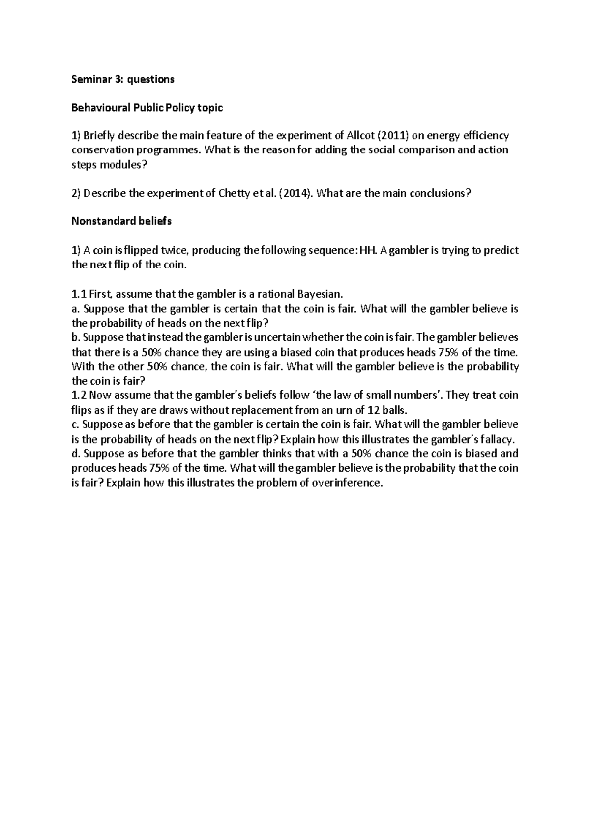 Seminar 3: Behavioral Public Policy & Nonstandard Beliefs Analysis ...