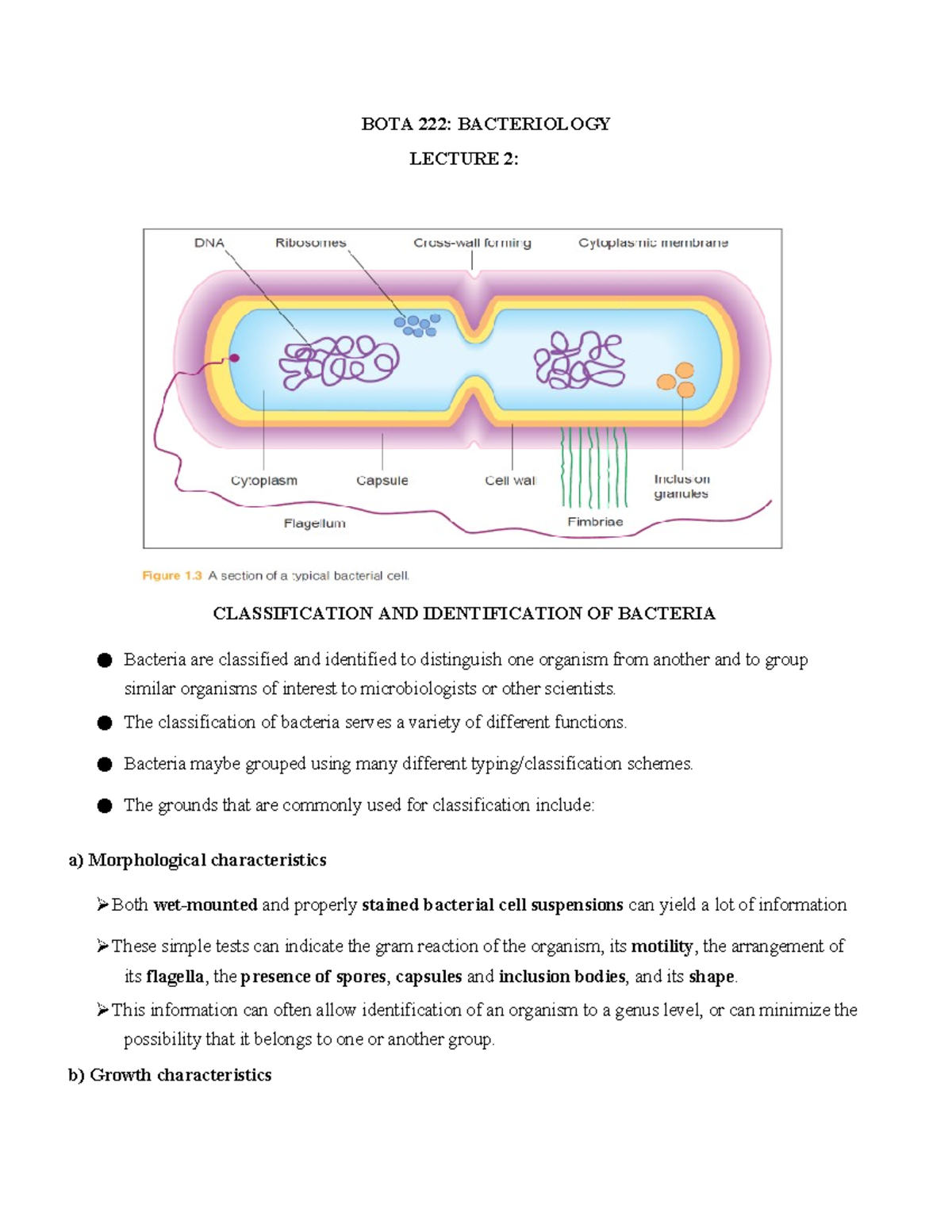 BOTA 222 Lecture 2: Classification & Identification of Bacteria - Studocu