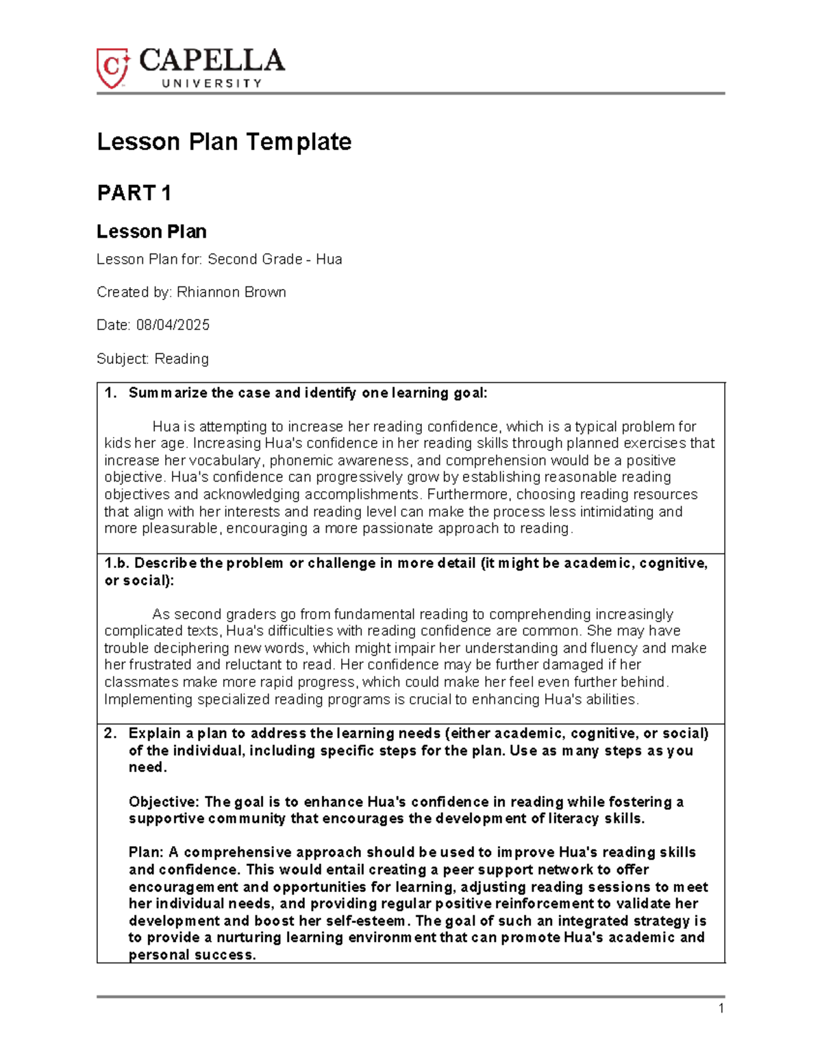 Second Grade Reading Lesson Plan Template (Part 1) - Studocu