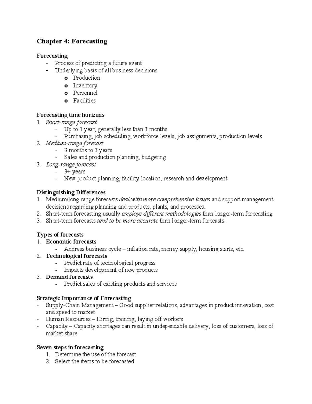 OPR300 Chapter 4: Forecasting Techniques and Processes - Studocu