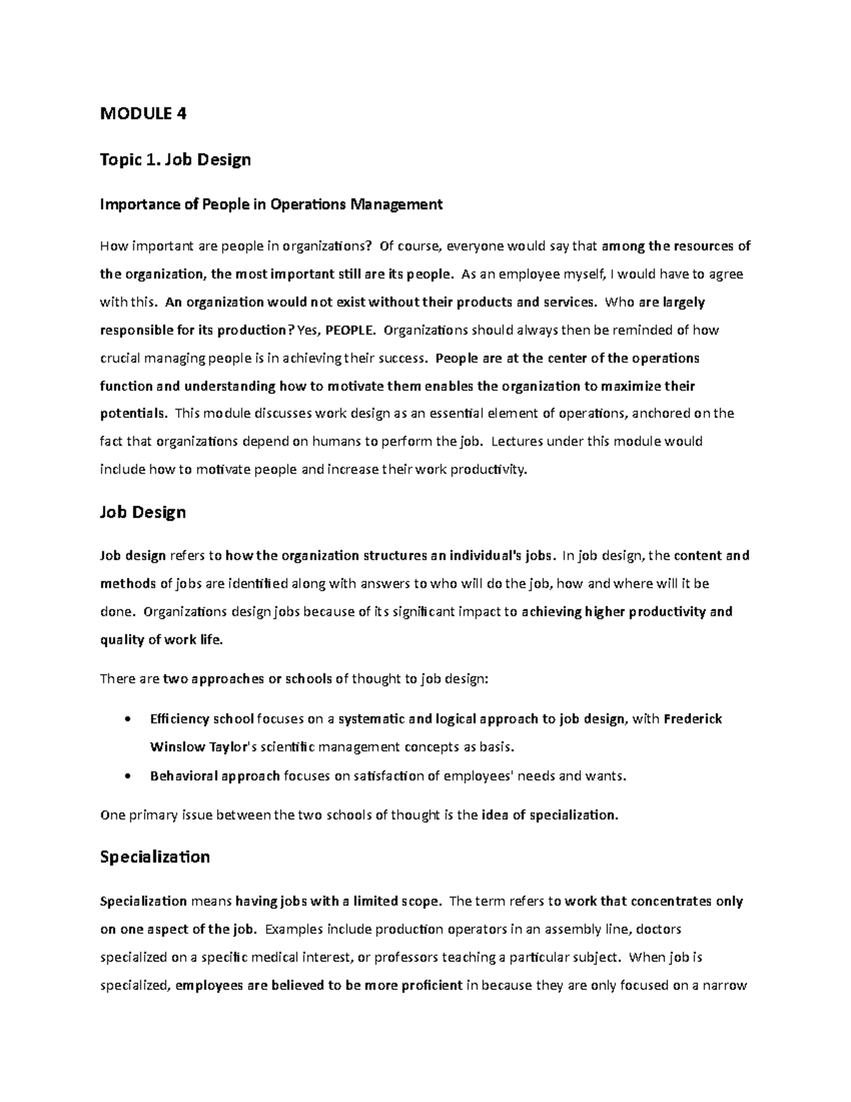 Module 4: Job Design & People in Operations Management - Studocu