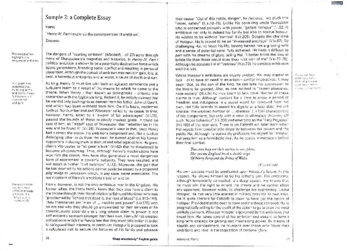 Sample Essay: Ambition in Henry IV, Part I Analysis - Studocu