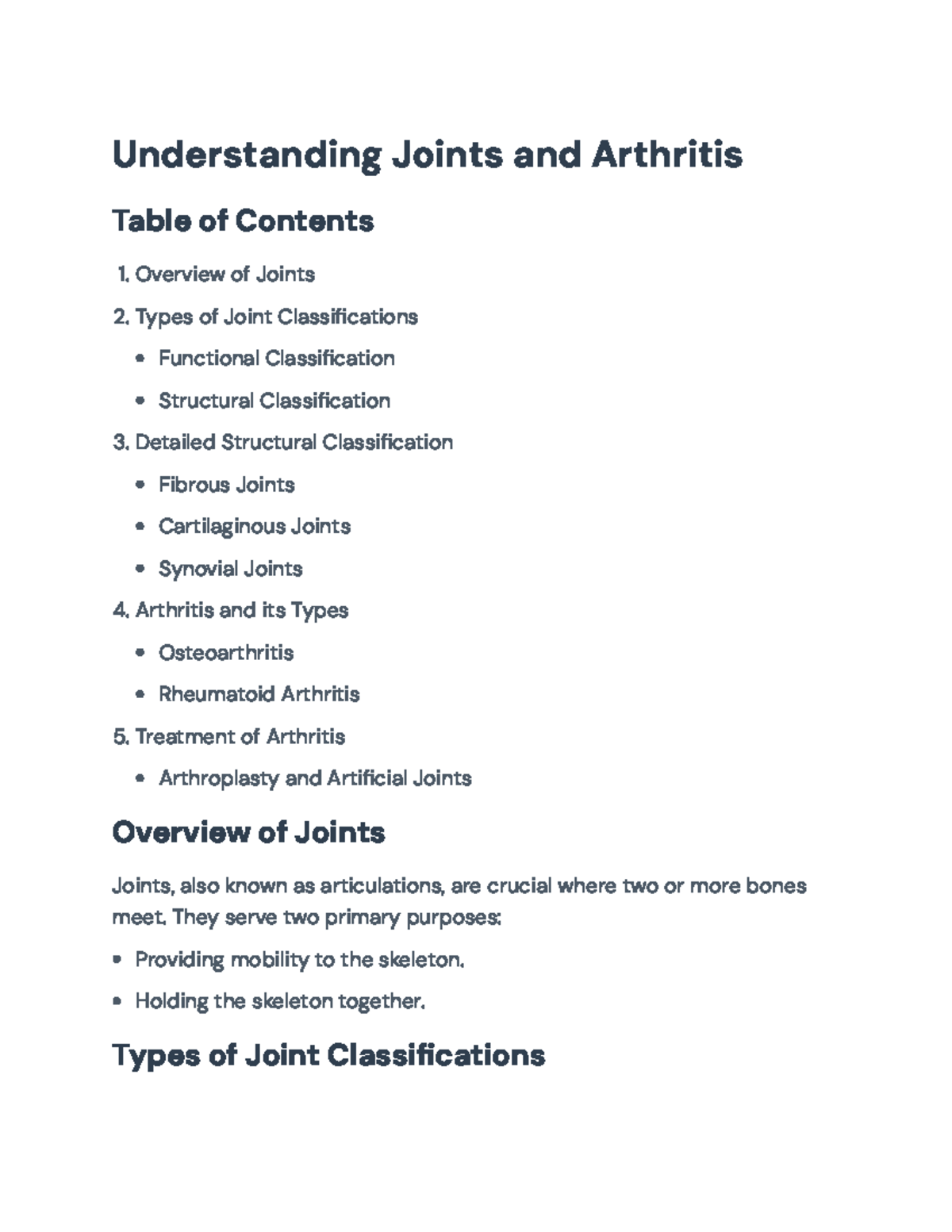 Understanding Joints and Arthritis: Classifications & Treatments ...