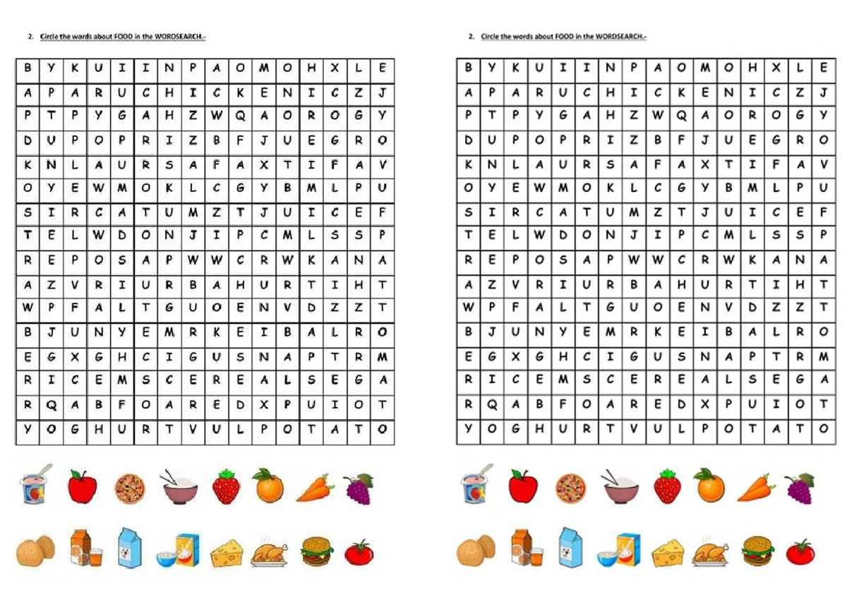 2. Food Word Search Activity - Ficha Sopa de Letra - Inglés - Studocu