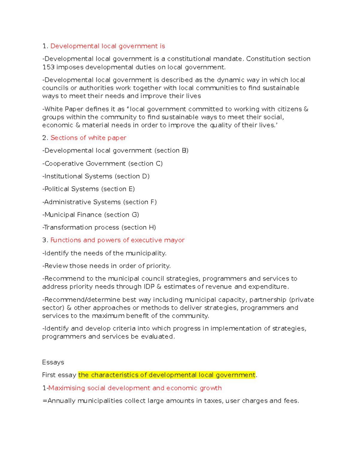 Developmental Local Government: A Constitutional Mandate - ESSAY ...
