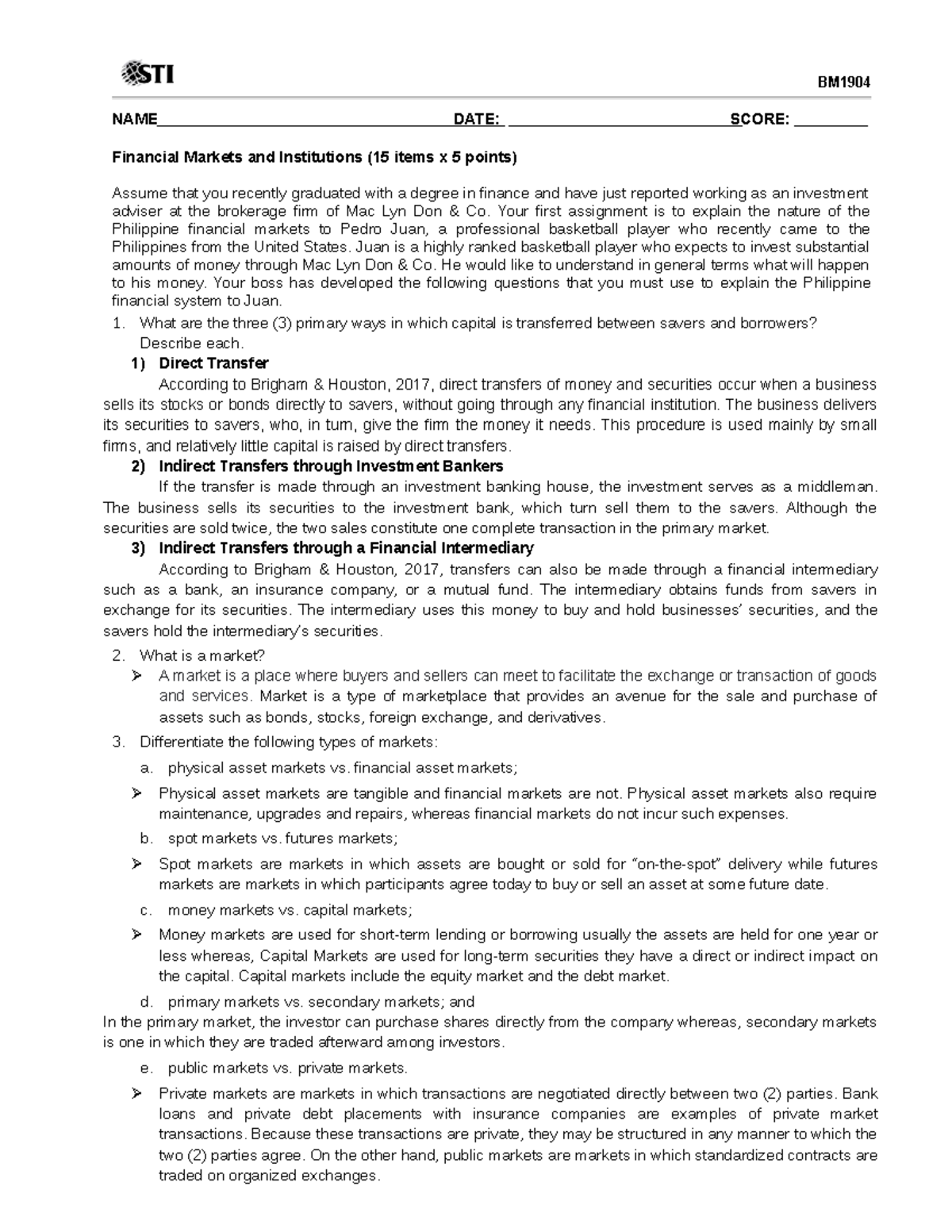 BM Financial Markets & Institutions - Task 02 Performance 1 Analysis ...