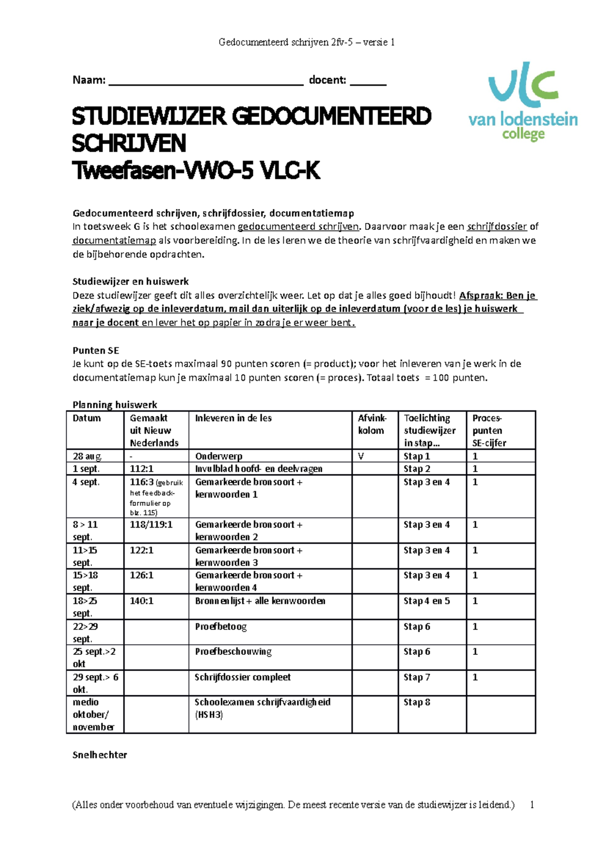Studiewijzer Gedocumenteerd Schrijven VWO 5 (2023-2024) - Studeersnel