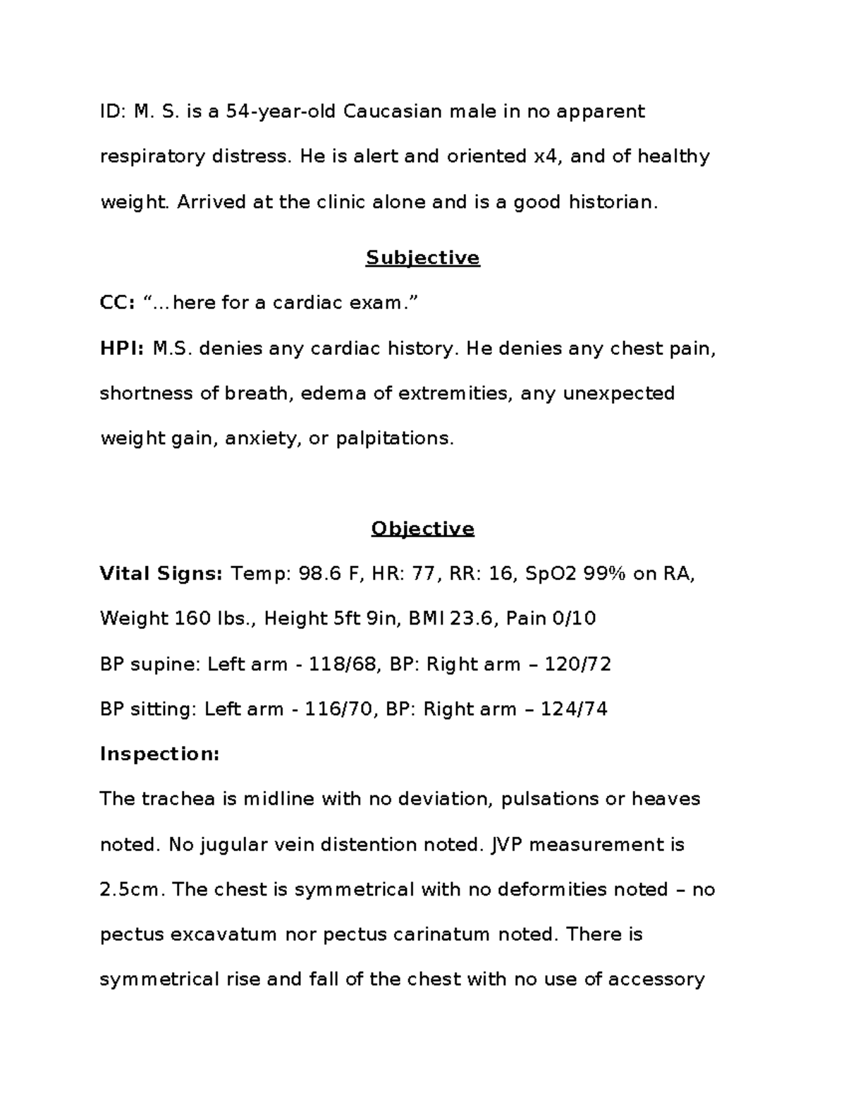 MSN 572 - Cardiovascular SOAP Note Evaluation and Findings - Studocu
