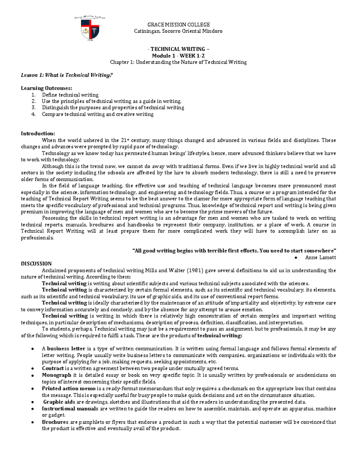 Technical Writing 101: Module 1 - Nature and Principles Explained - Studocu