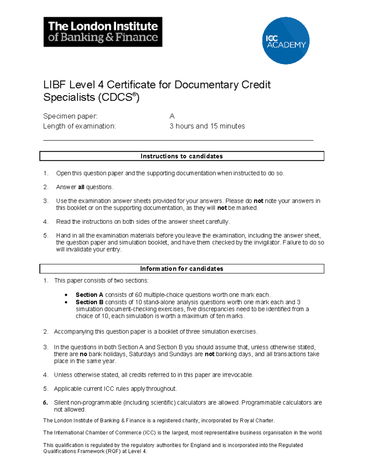 CDCS Level 4 Specimen Paper A - Examination Questions - Studocu
