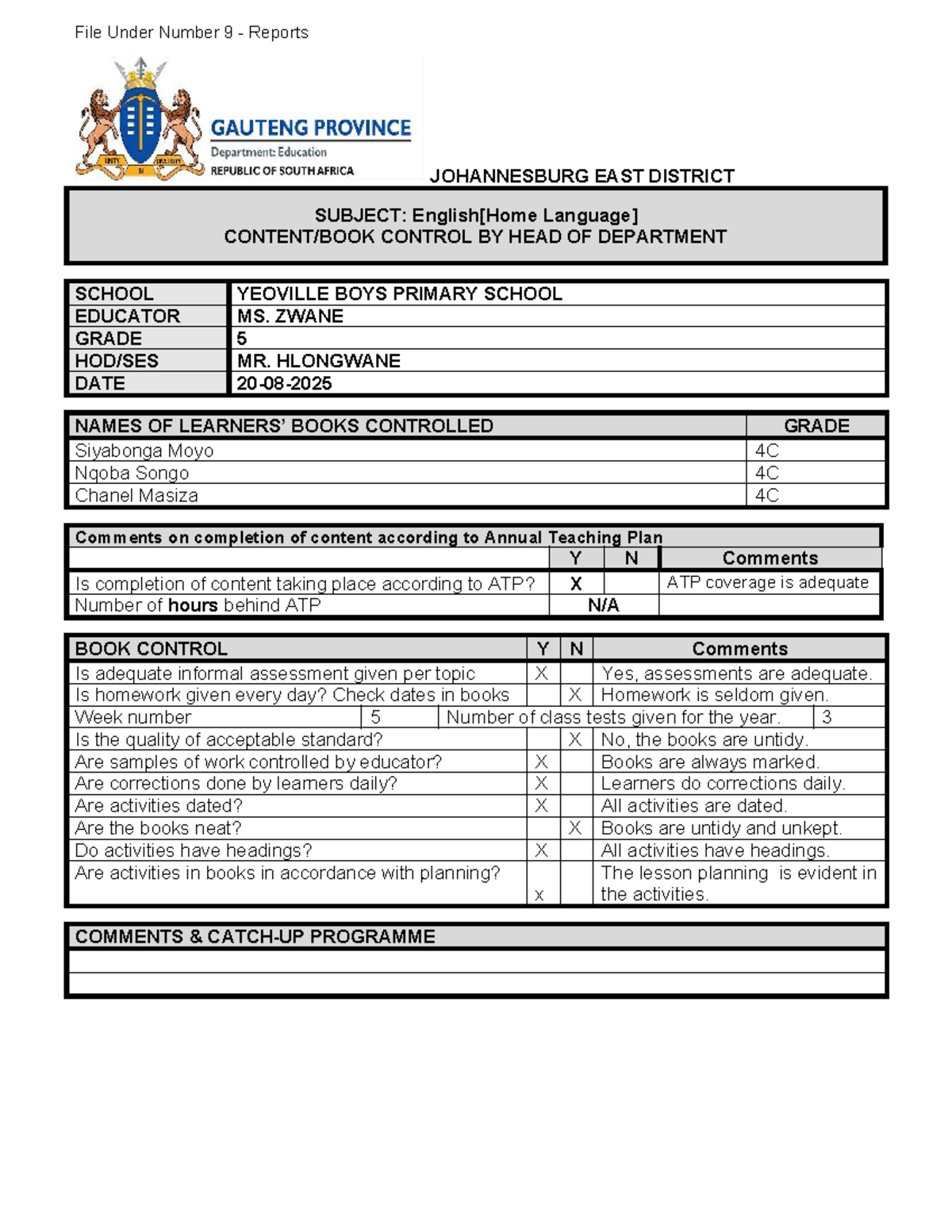 Book Control Moderation Report - JOHANNESBURG EAST DISTRICT - Studocu