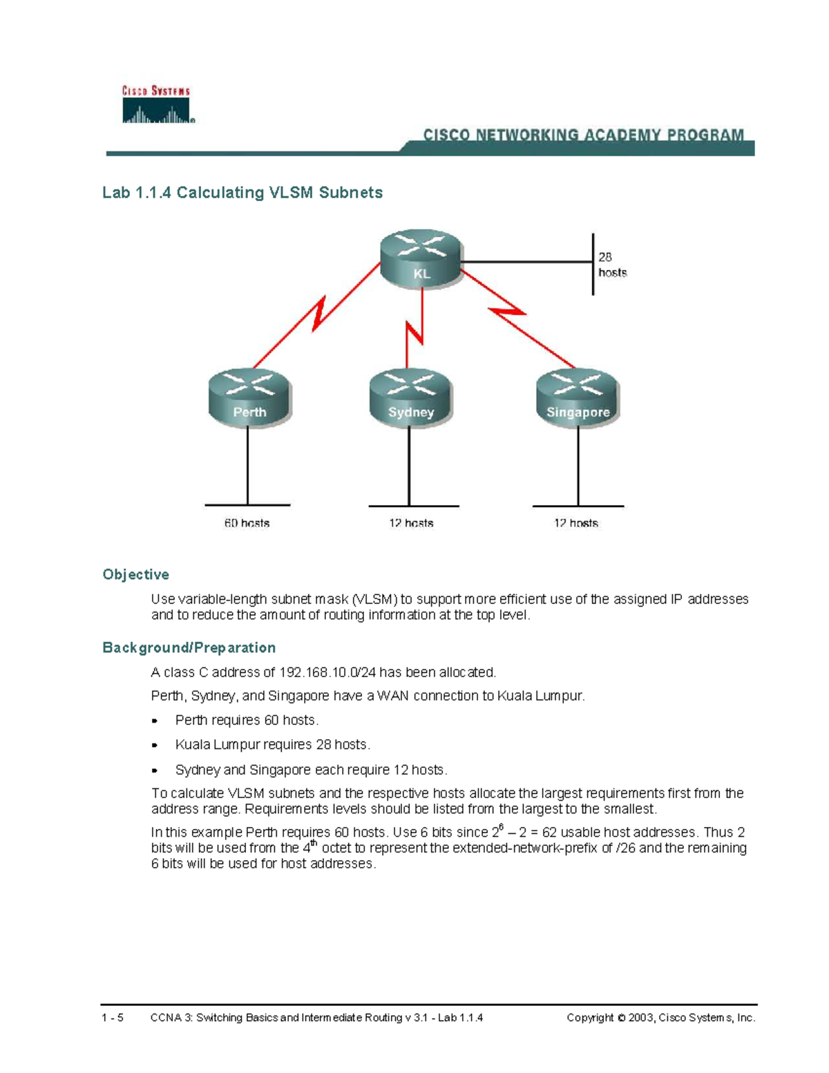 CCNA 3: Lab 1.1.4 VLSM Subnetting Calculation Guide - Studocu