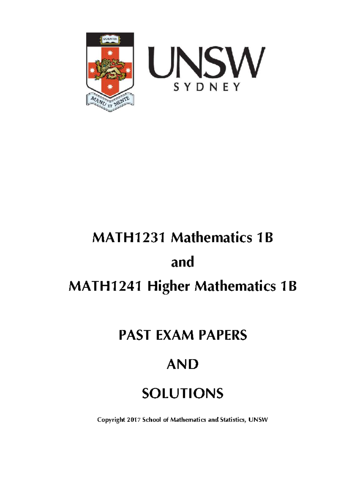 MATH1231 & MATH1241 Past Exam Papers & Solutions 2017 S2 - Studocu