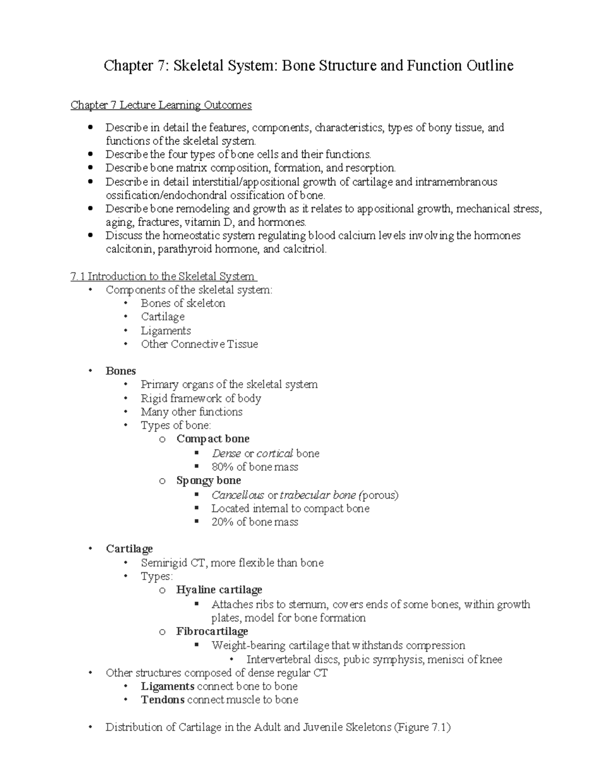 Lecture Outline- Chapter 7 Bone Structure - Chapter 7: Skeletal System ...