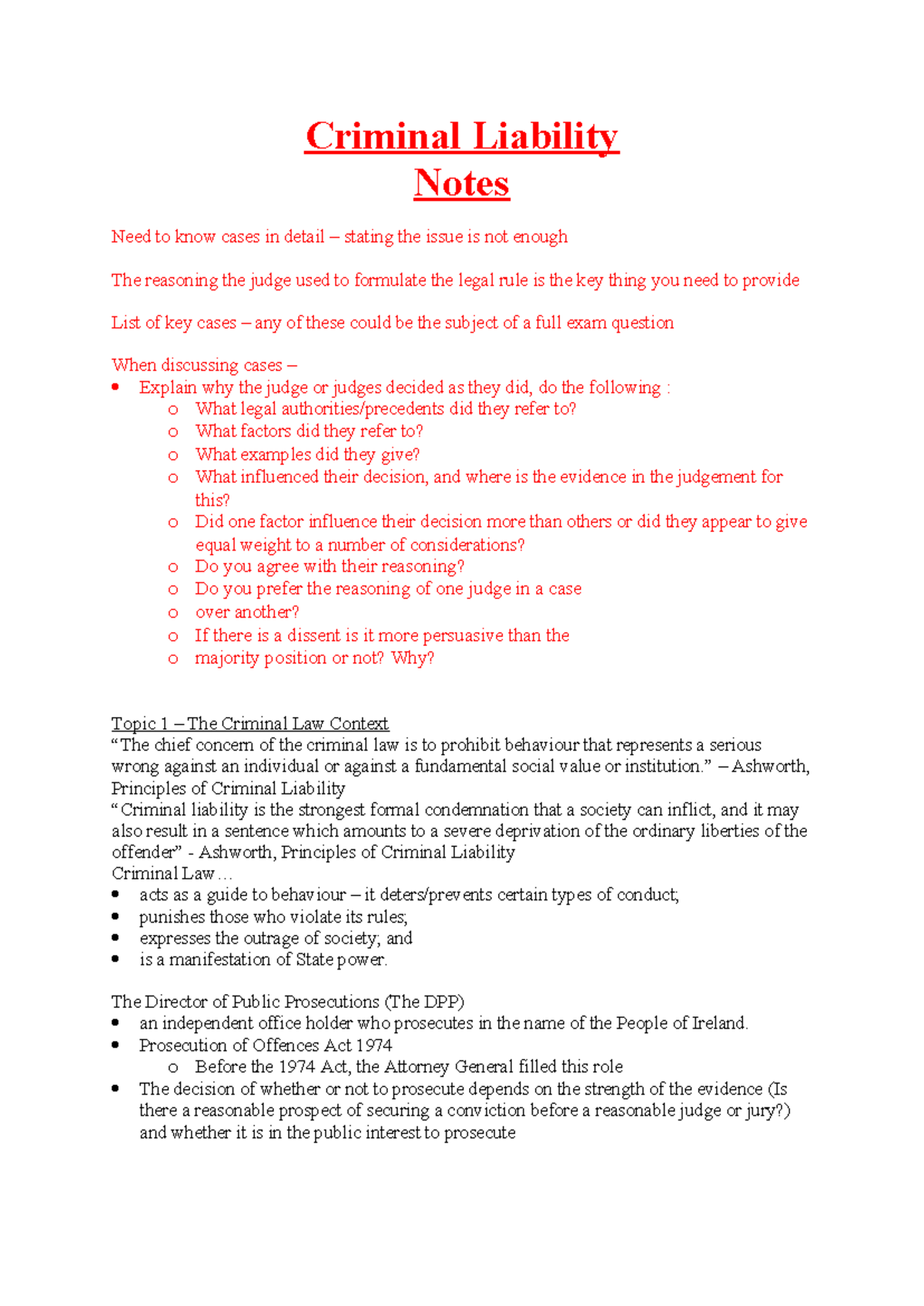 Criminal Liability - Detailed Tutorial Answers (LAW 101) - Studocu