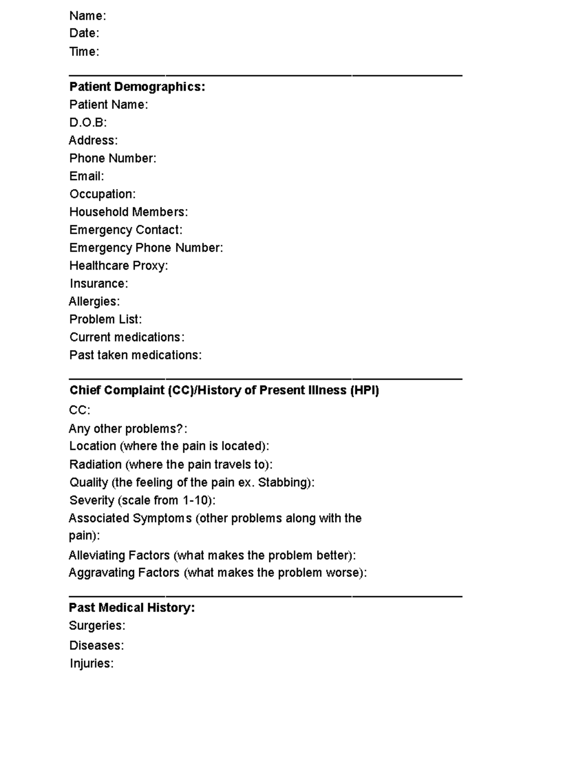 Patient Demographic Form Template for Healthcare Use - Studocu