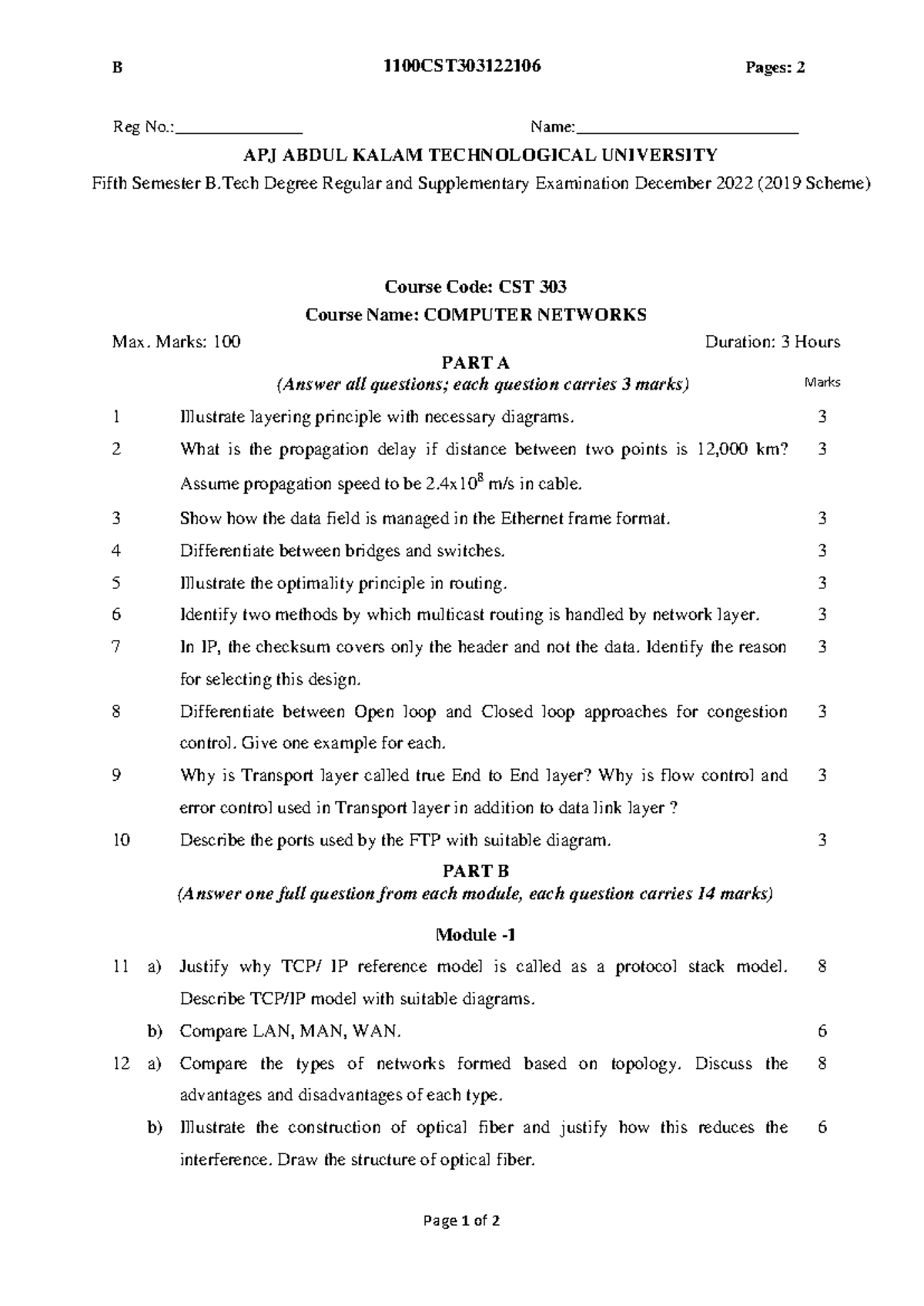 CST 303 Final Exam Question Paper - Computer Networks December 2022 ...