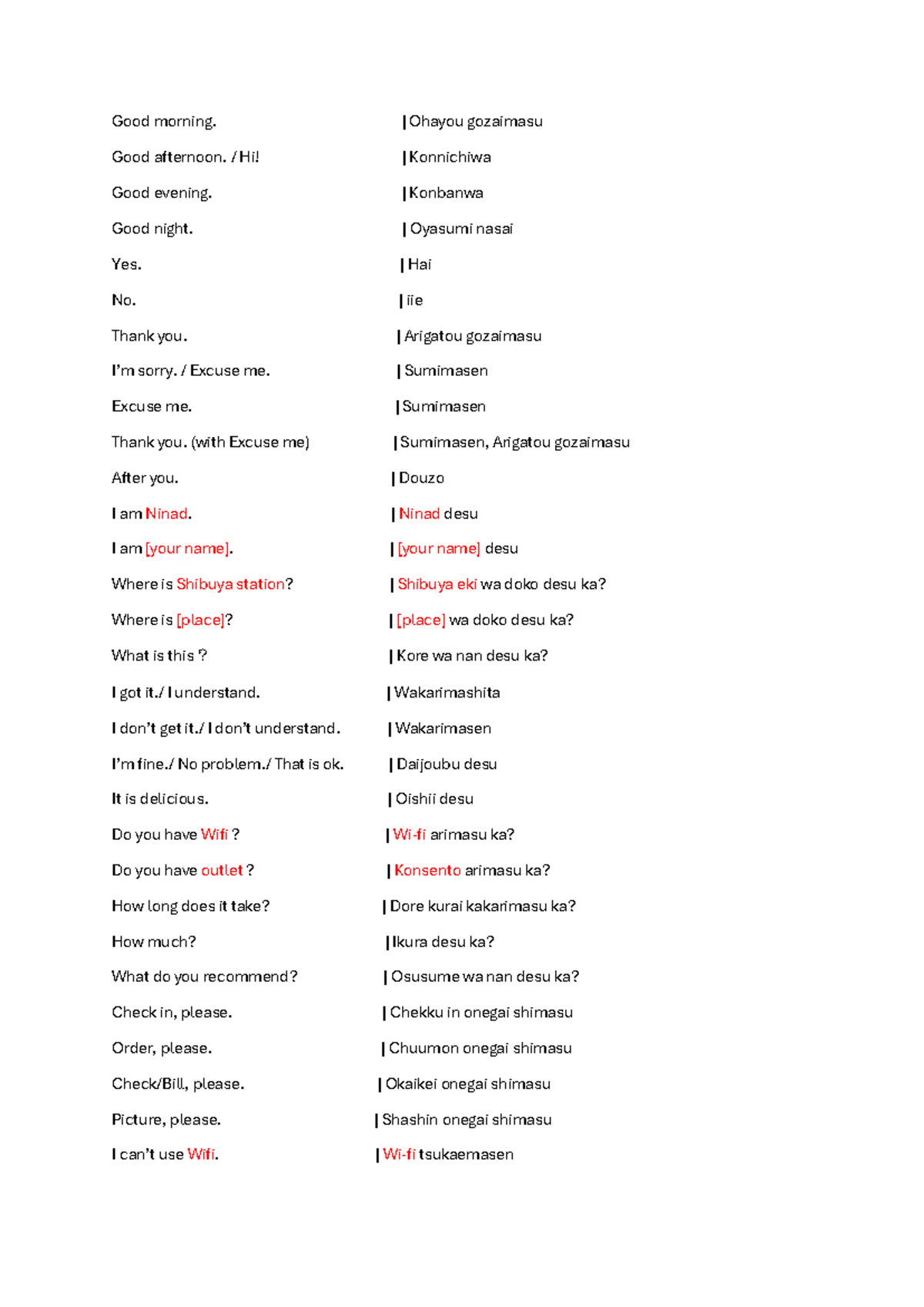 English to Japanese Phrases - Language Study Guide - Studocu