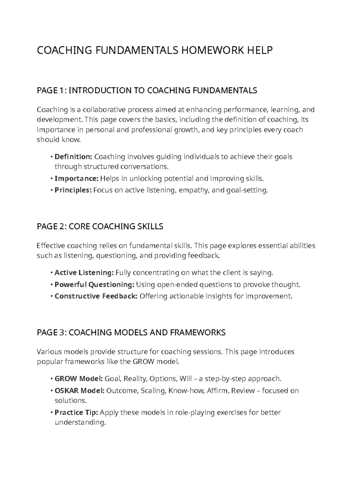 COACHING FUNDAMENTALS (CF101) HOMEWORK HELP & GUIDE - Studocu