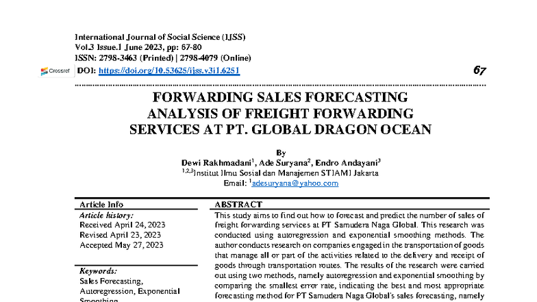 Sales Forecasting Analysis of Freight Forwarding Services at PT. Global ...
