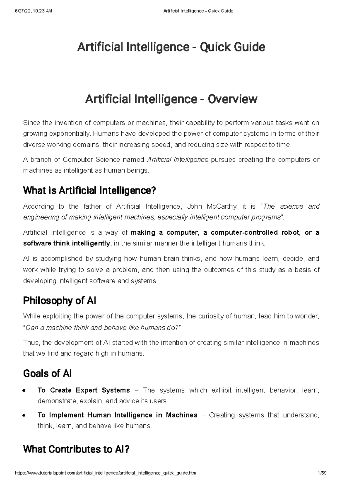 Artificial Intelligence Quick Guide - Ar tificial Intelligence - Quick ...